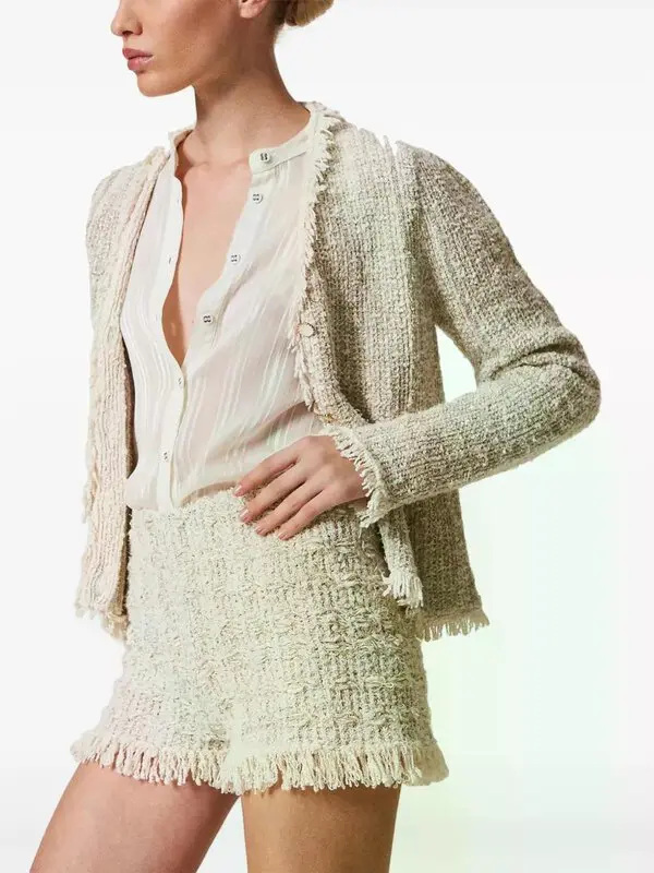 TWINSET Lurex Jacquard Fringed Shorts - Neutrals