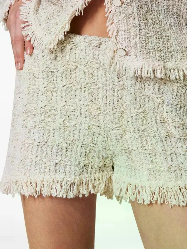 TWINSET Lurex Jacquard Fringed Shorts - Neutrals