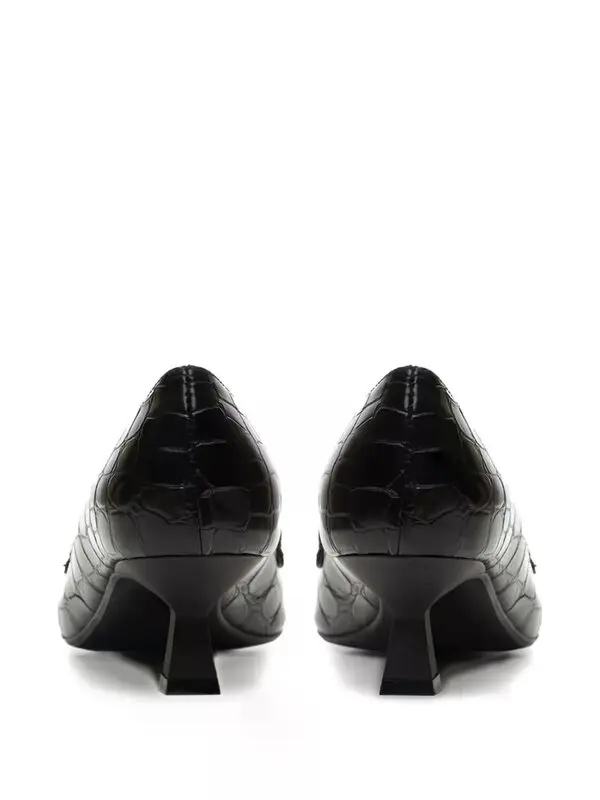 POCHE PARIS Croc-embossed Pointed Toe Pumps - Black