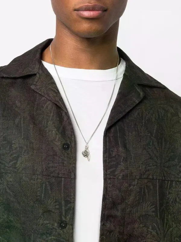 Emanuele Bicocchi Rose And Feather Pendant Necklace