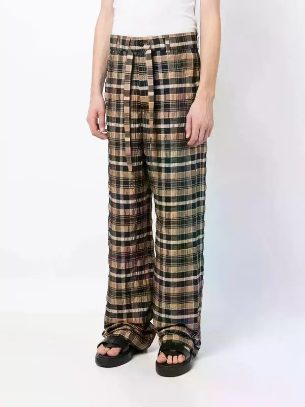 Nanushka Check-print Crinkled Straight-leg Trousers