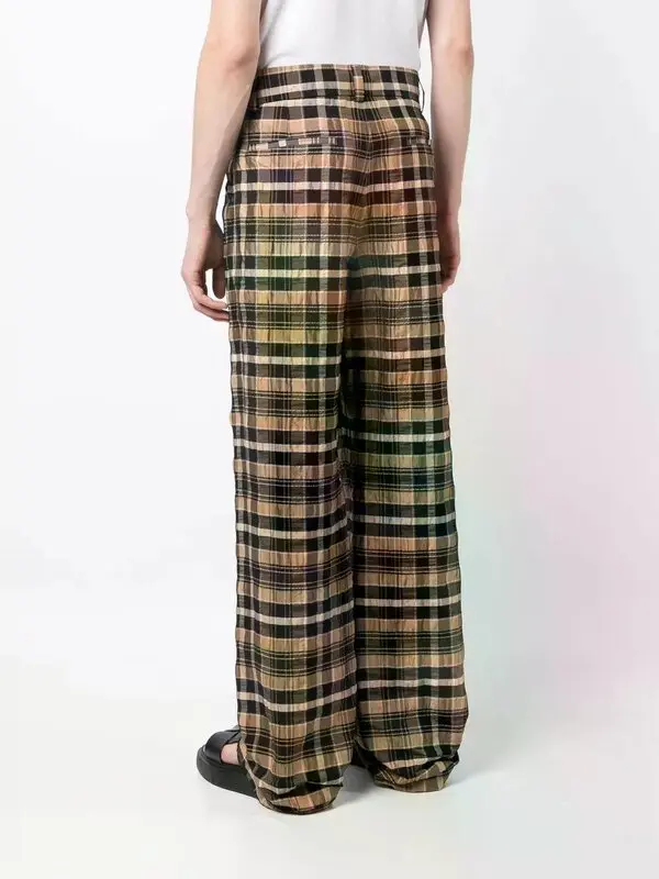 Nanushka Check-print Crinkled Straight-leg Trousers