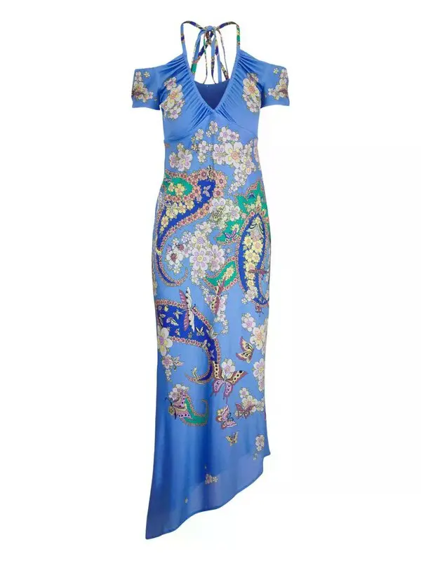 Etro Halterneck Floral Print Asymmetric Maxi Dress