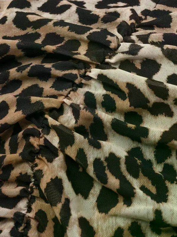 GANNI Leopard-print Ruched Mini Dress