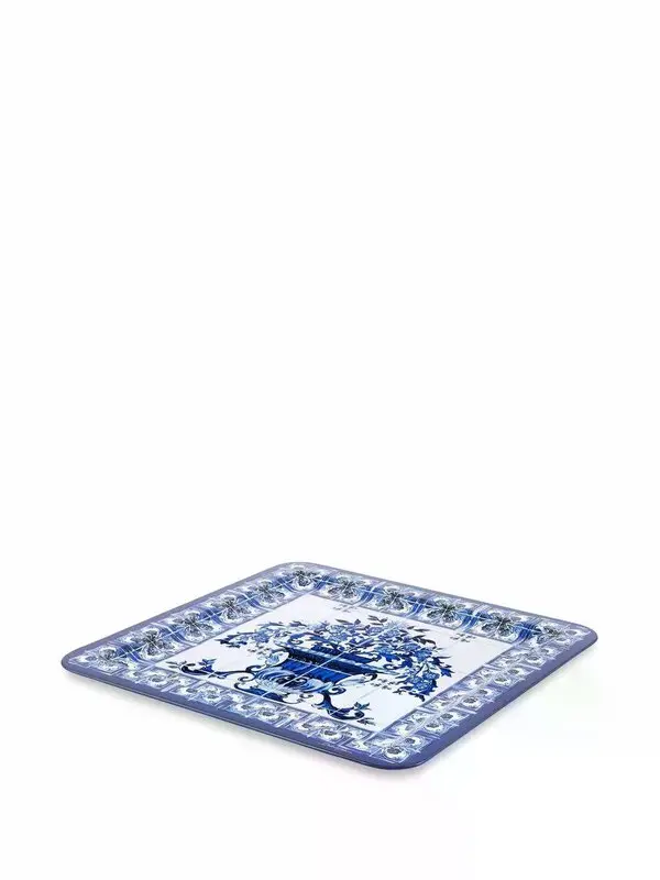 Dolce & Gabbana Large Mediterraneo-print Wooden Tray - Blue