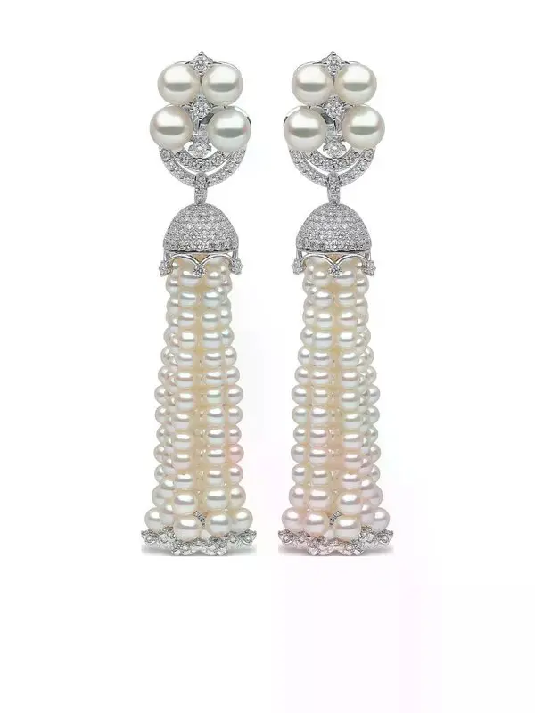 Yoko London 18kt White Gold Tassel Pearl And Diamond Earrings - Silver