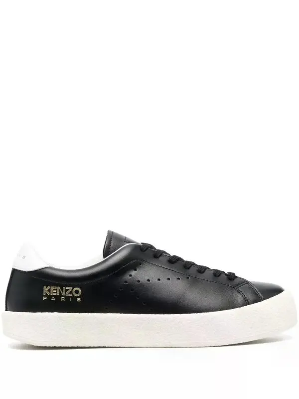 Kenzo Calf Leather Foil Print Low-top Sneakers - Black