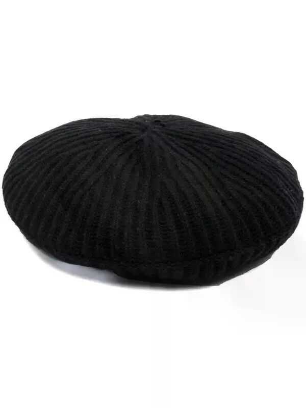 GANNI Ribbed Logo-patch Beret - Black