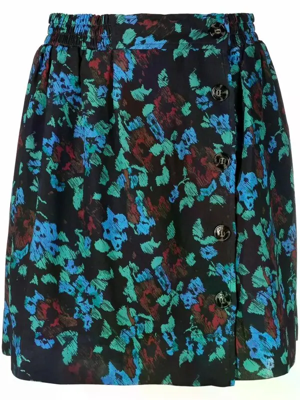 GANNI Floral-print Buttoned Skirt - Black