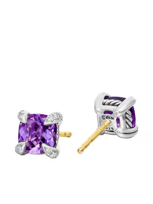 David Yurman Sterling Silver Petite Chatelaine Amethyst And Diamond Stud Earrings