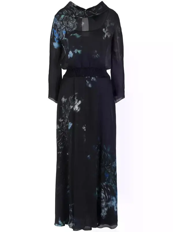 Giorgio Armani Floral-print Silk Maxi Dress - Black