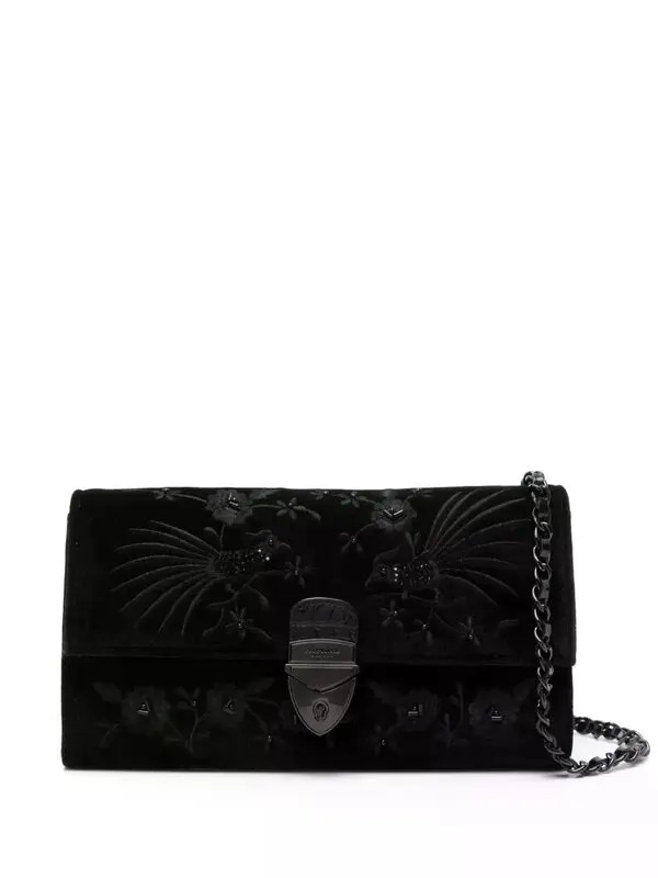 ASPINAL OF LONDON Mayfair Floral-embroidered Clutch - Black