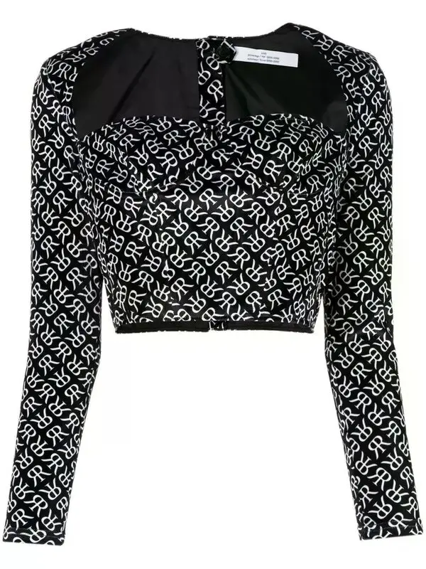 Rokh Monogram-print Bustier Corset Top - Black