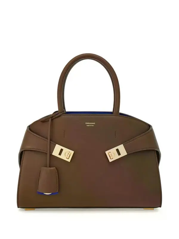 FERRAGAMO Medium Hug Leather Tote Bag - Brown