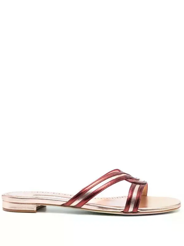 Manolo Blahnik Gasachan Metallic Calf Leather Slides
