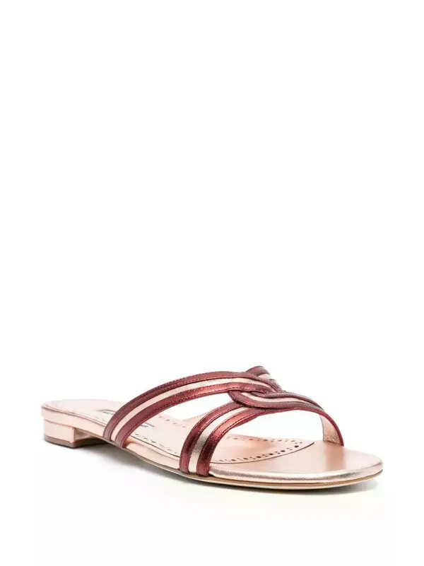Manolo Blahnik Gasachan Metallic Calf Leather Slides