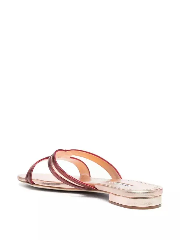 Manolo Blahnik Gasachan Metallic Calf Leather Slides