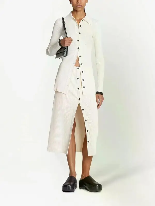 Proenza Schouler White Label Ribbed Knit Button-front Midi Skirt - Neutrals