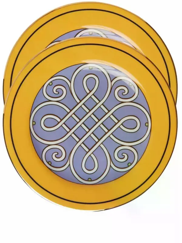 La DoubleJ Filigree-print Porcelain Dessert Plates - Yellow