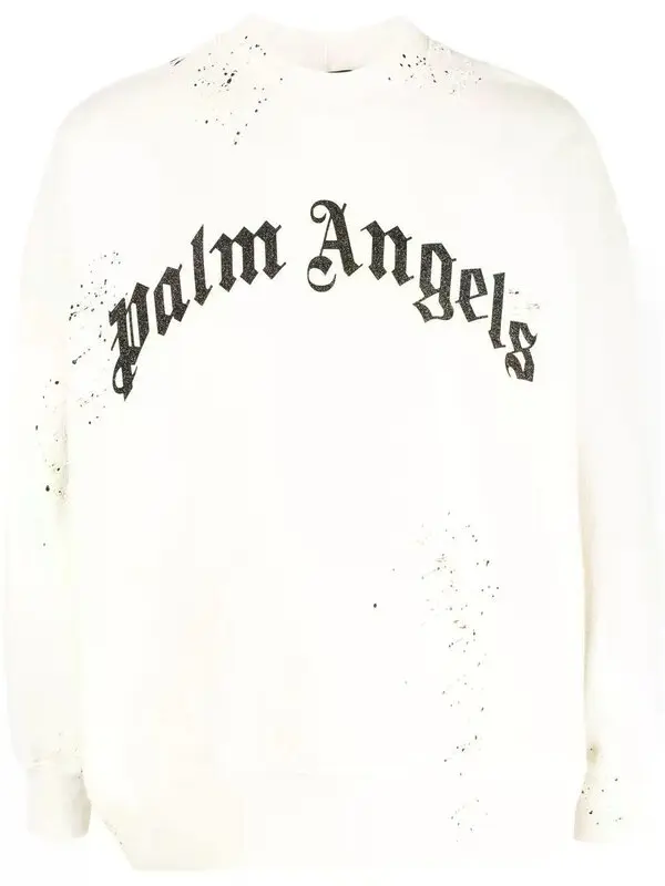 Palm Angels Logo-print Distressed-finish Sweatshirt - Neutrals