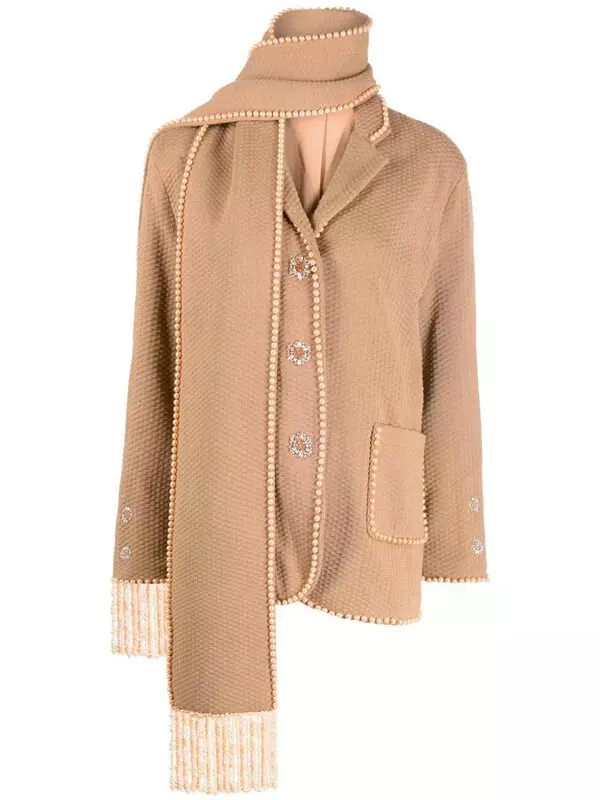 IZAAK AZANEI Single-breasted Jacket With Pearl Fringe - Brown