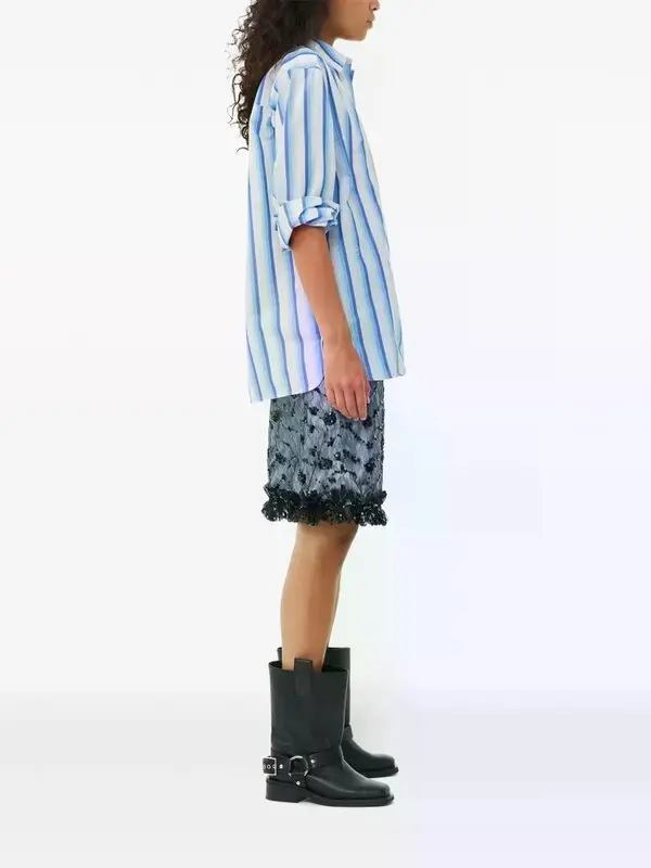 GANNI Striped Organic Cotton Shirt - Blue