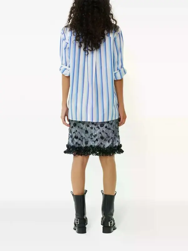 GANNI Striped Organic Cotton Shirt - Blue