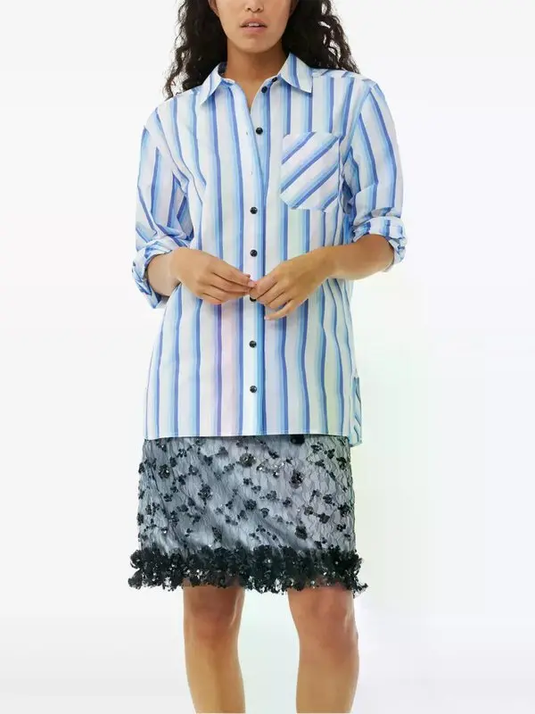 GANNI Striped Organic Cotton Shirt - Blue