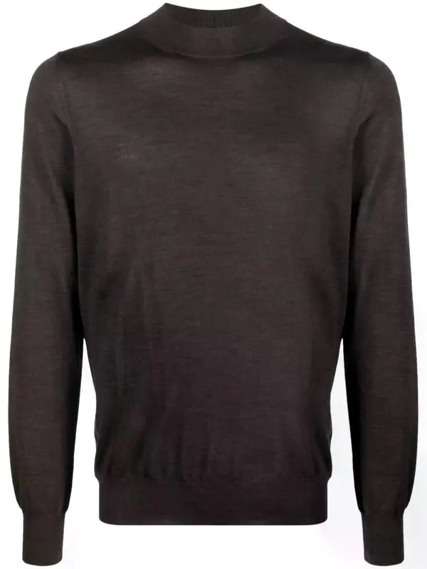 BARBA NAPOLI High-neck Virgin Wool Jumper - Brown