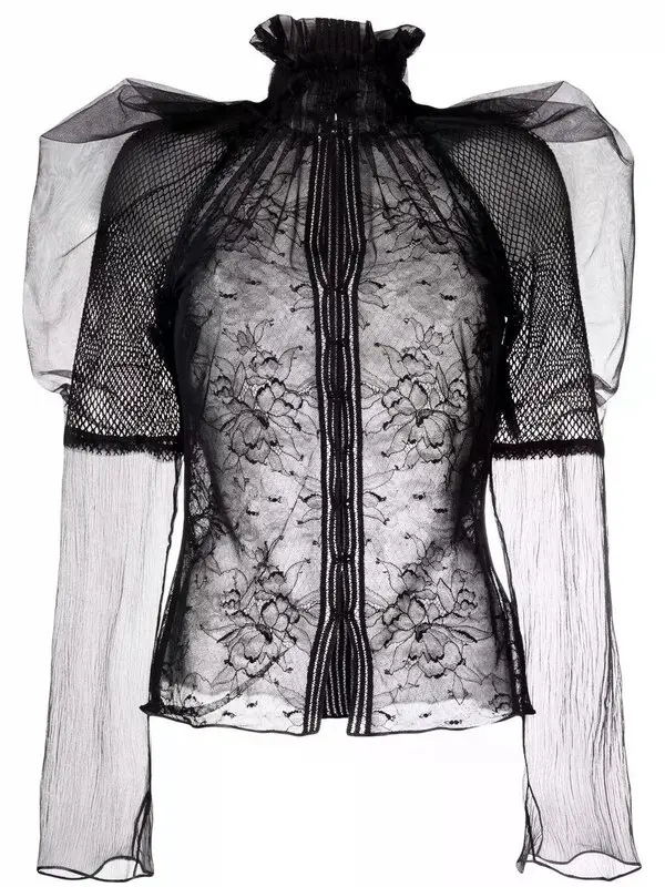 TOM FORD Floral-lace High-neck Blouse - Black