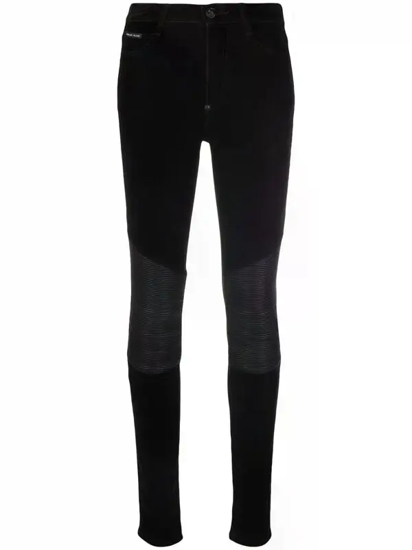 Philipp Plein Leather-inset High-waist Skinny Jeans - Black