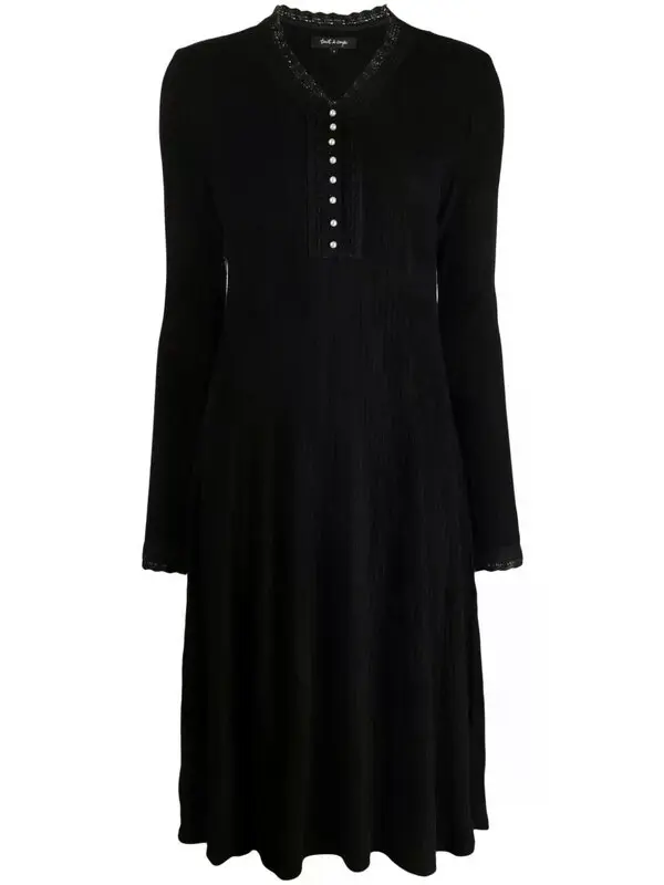 TOUT A COUP Ribbed V-neck Midi Dress - Black