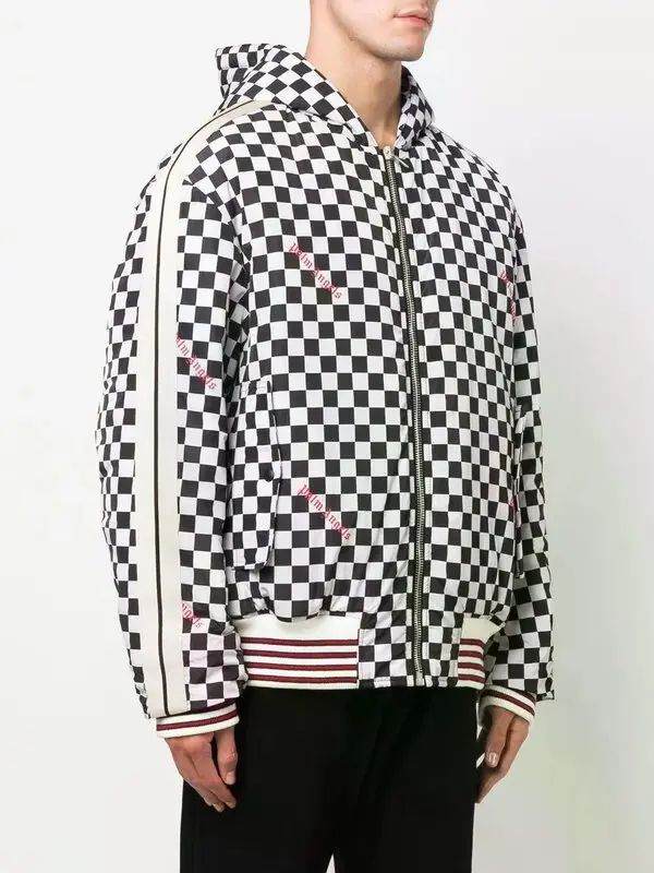 Palm Angels Checkerboard Zip-up Hooded Jacket