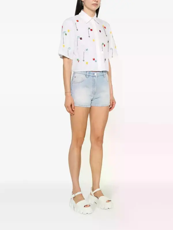MSGM Logo-embroidered Denim Shorts