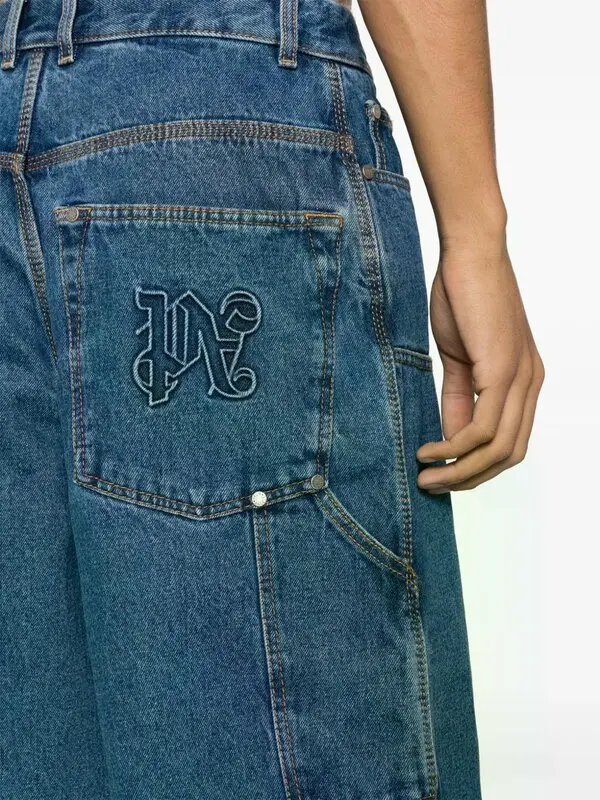 Palm Angels Monogram Embroidered Denim Shorts