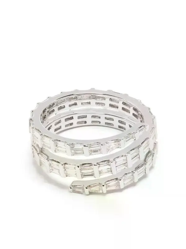 ANITA KO 18kt White Gold Three Row Baguette Diamond Coil Ring - Silver