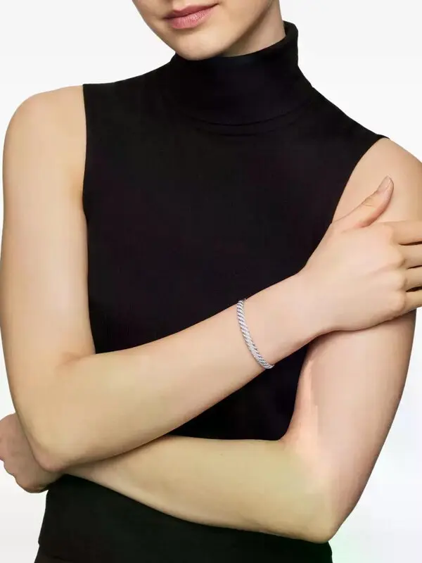 David Yurman 18kt White Gold Diamond Cable Bangle