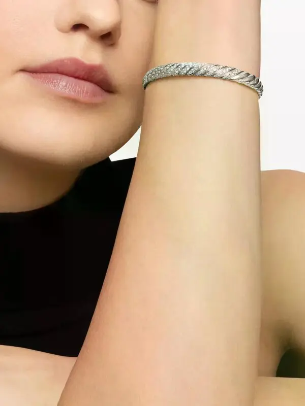 David Yurman 18kt White Gold Diamond Cable Bangle