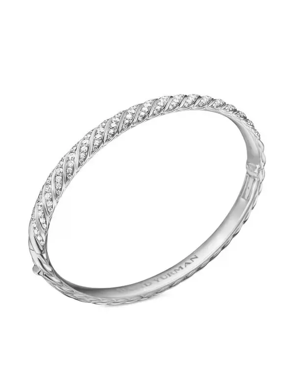 David Yurman 18kt White Gold Diamond Cable Bangle