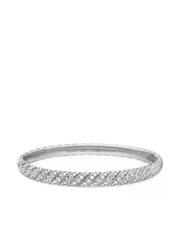 David Yurman 18kt White Gold Diamond Cable Bangle