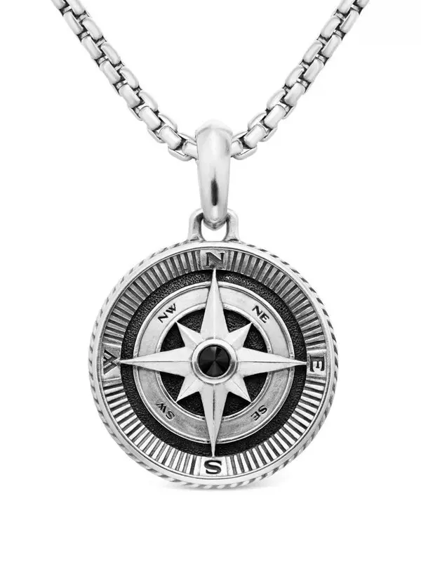 David Yurman Sterling Pavé Black Diamond Compass Amulet - Silver