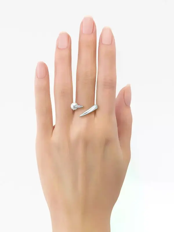 TASAKI 18kt White Gold Collection Line Danger Horn Ring With Akoya Pearls And Diamonds