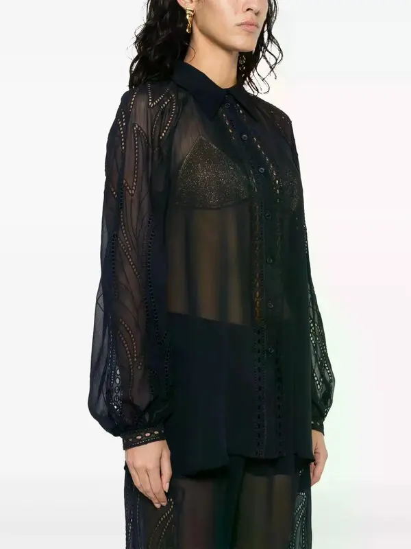 Alberta Ferretti Lace-trimmed Chiffon Shirt - Blue