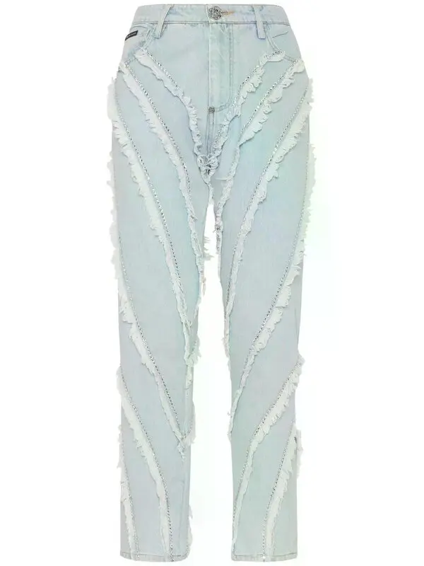 Philipp Plein Distressed Rhinestone-embellished Straight-leg Jeans
