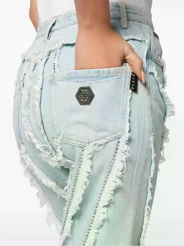 Philipp Plein Distressed Rhinestone-embellished Straight-leg Jeans
