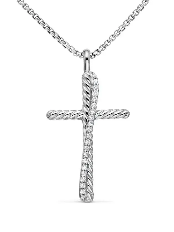 David Yurman Sterling Pavé Diamond Cross Pendant Necklace