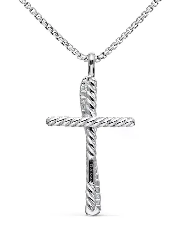 David Yurman Sterling Pavé Diamond Cross Pendant Necklace