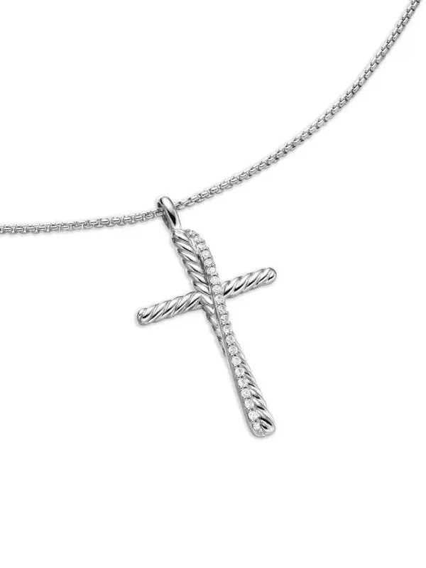 David Yurman Sterling Pavé Diamond Cross Pendant Necklace