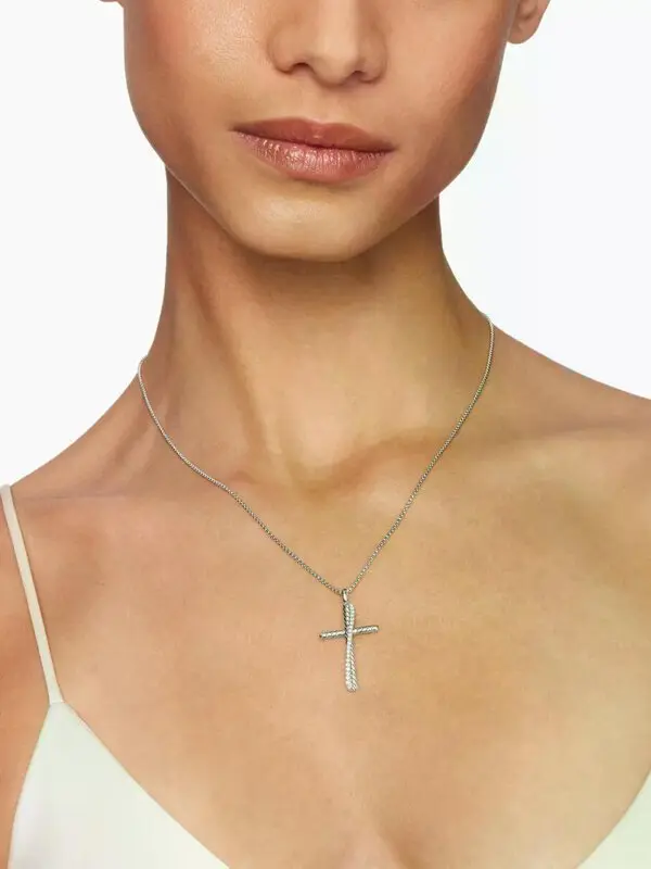 David Yurman Sterling Pavé Diamond Cross Pendant Necklace