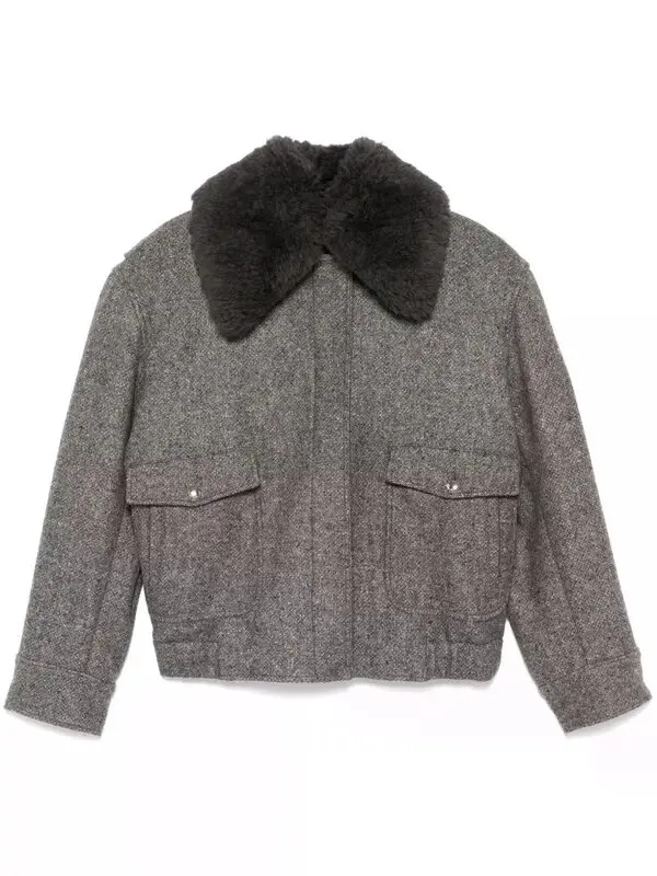 Stella McCartney Spread Collar Textured Wool Blend Coat - Grey